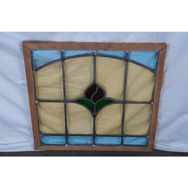 Antique English Victorian Leaded Stained Glass Window Floral Rose Pine ...