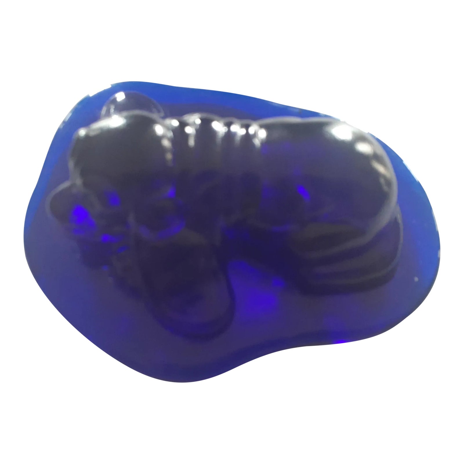 Contemporary Blenko Cobalt Blue Art Glass Sleeping Dog Figurine | Chairish