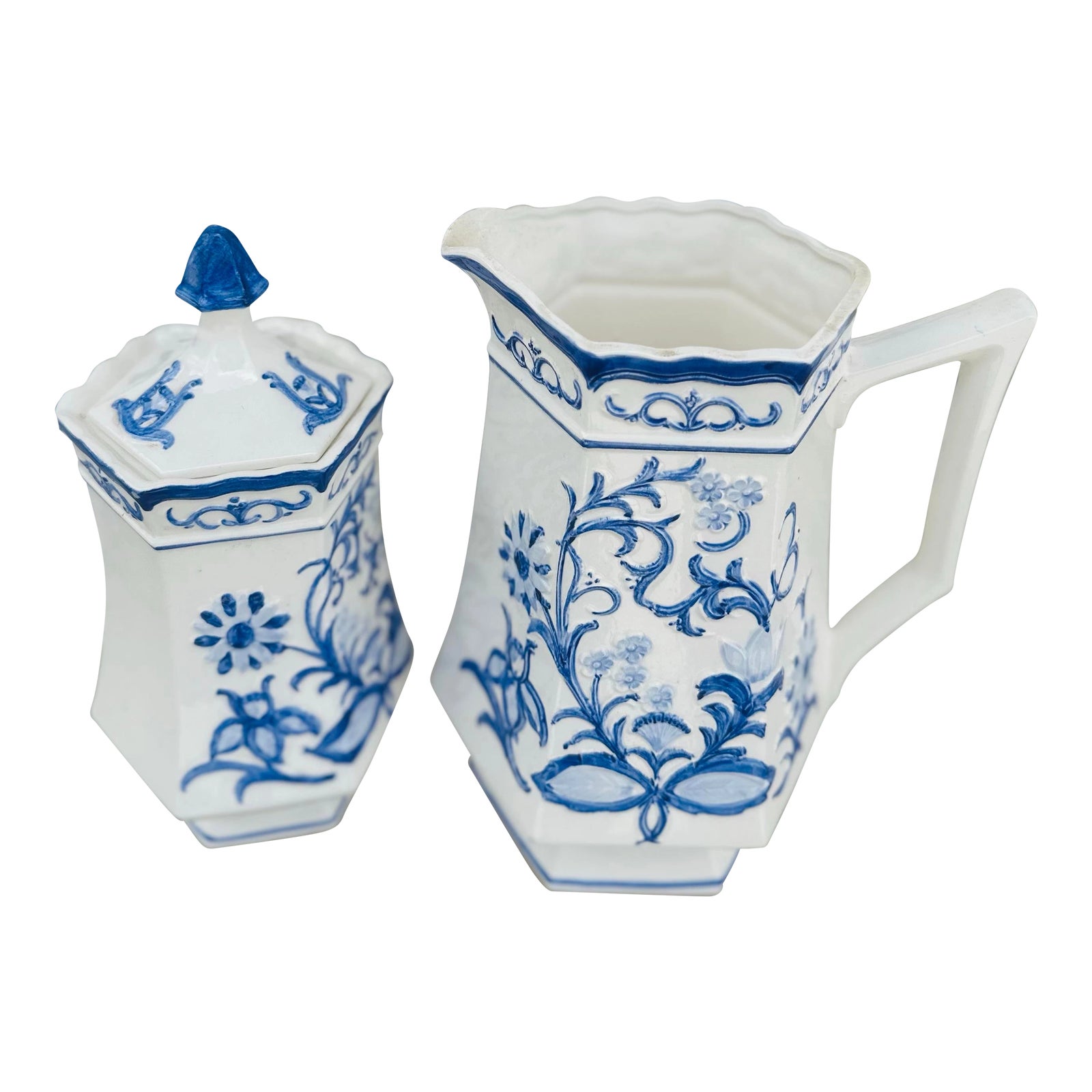 Blue and White Ceramic Kitchen Set | Chairish