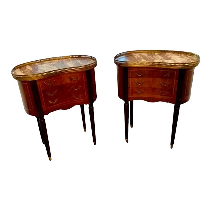 1920s Pair of Antique Marble Top Brass Gallery Rail End Tables With ...