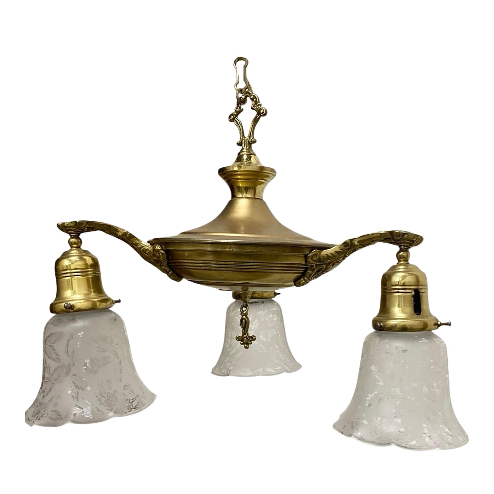 Antique 1930s Pan Light Art Nouveau Brass 3 Arm Chandelier Light ...