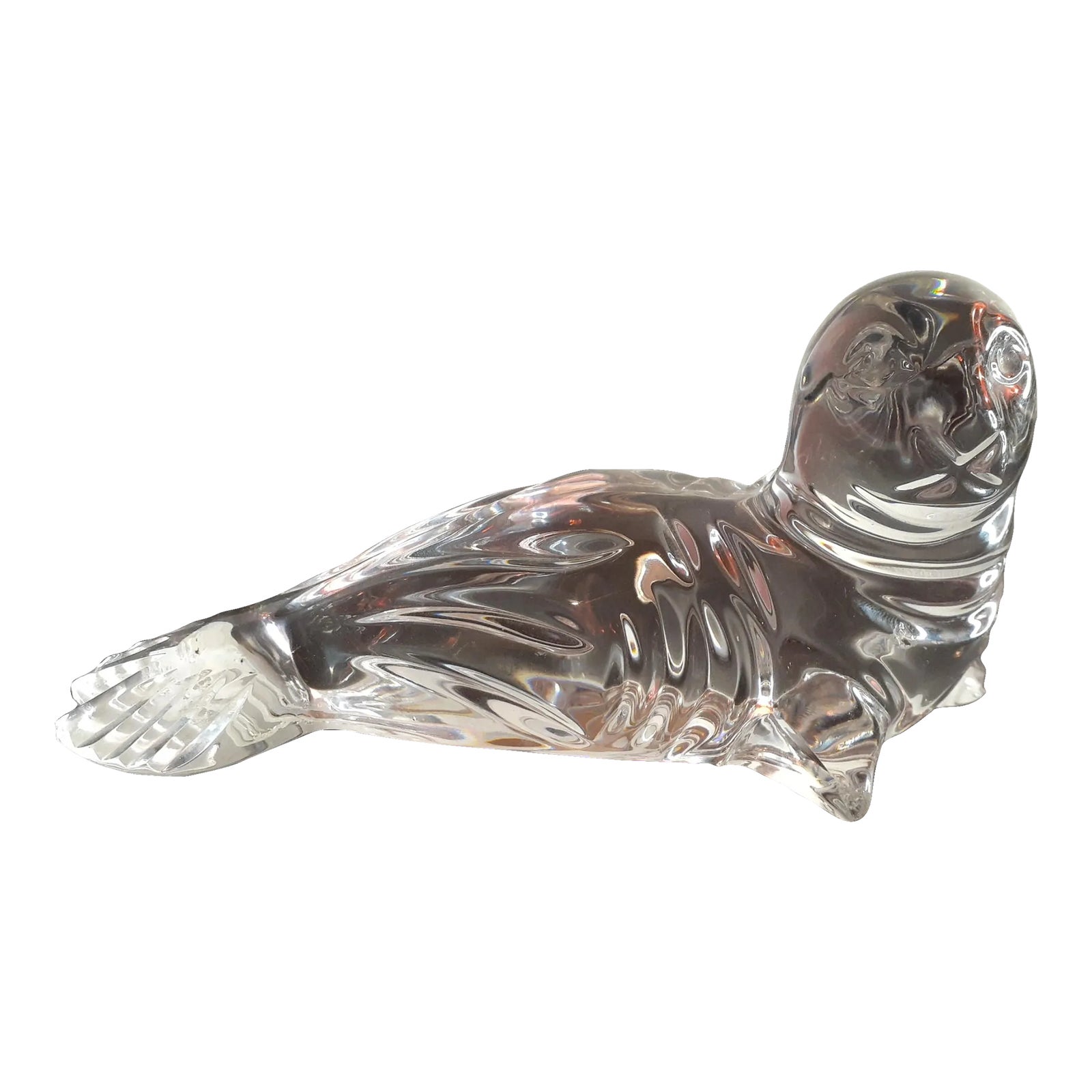1980s Bleikristall Germany Carved Clear Crystal Seal Figurine | Chairish