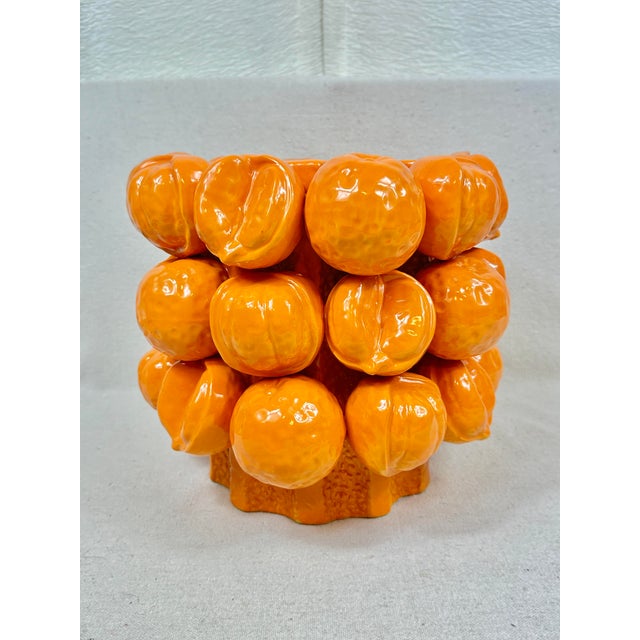 Majolica Style Small Orange Vase | Chairish