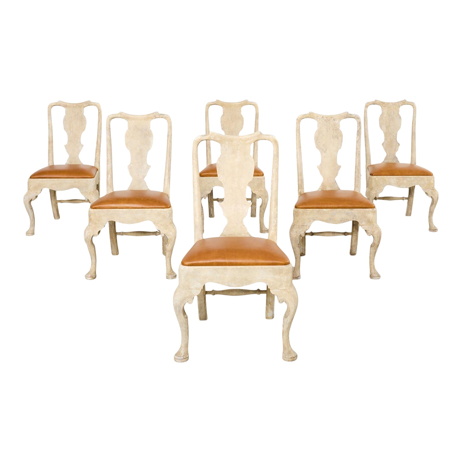 Set of Six A. Rudin Distressed Queen Anne Style Dining Chairs | Chairish