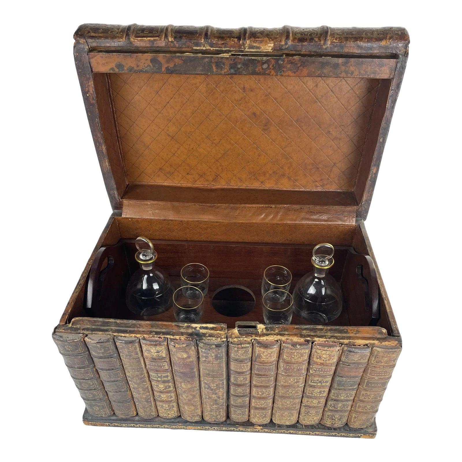 19th Century French Napoleon III Secret Book Liquor Cellarette- 9 ...