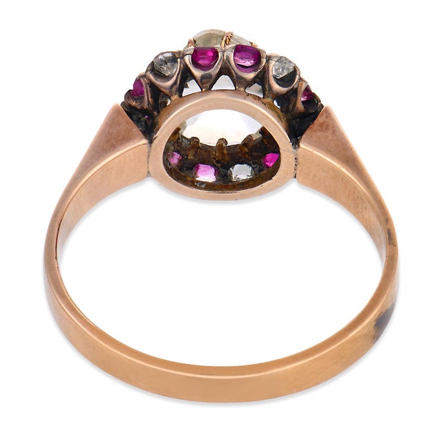 Early 20th Century Victorian Old Cut Diamond Ruby 9k Rose Gold Cluster ...