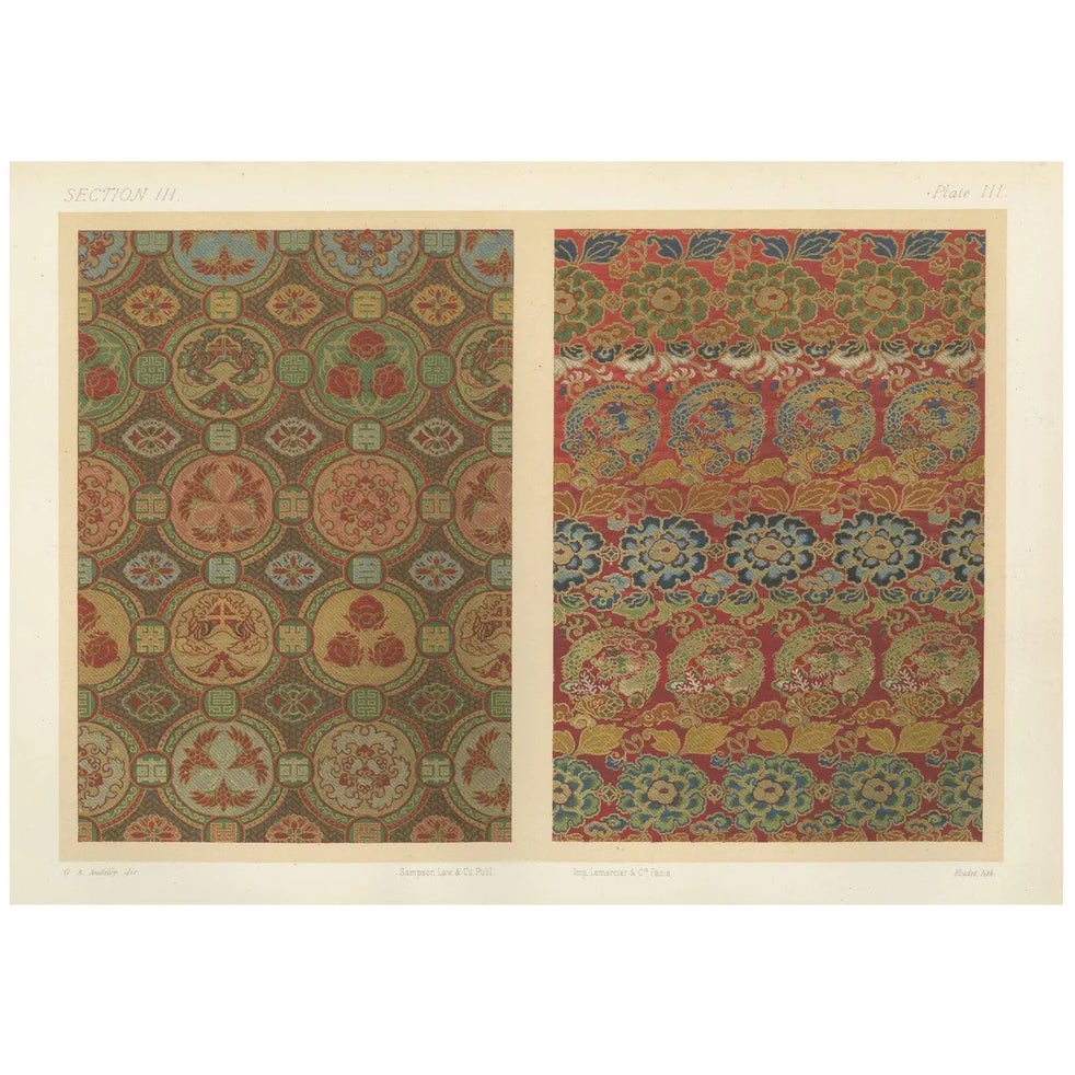 Japanese Brocade Patterns in Red and Gold, 1880s, Paper | Chairish