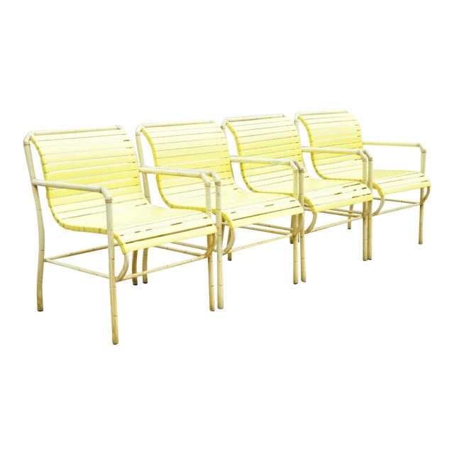 Vintage Faux Bamboo Aluminum Yellow Hauser Pool Patio Dining Chairs Set or 4 Chairish