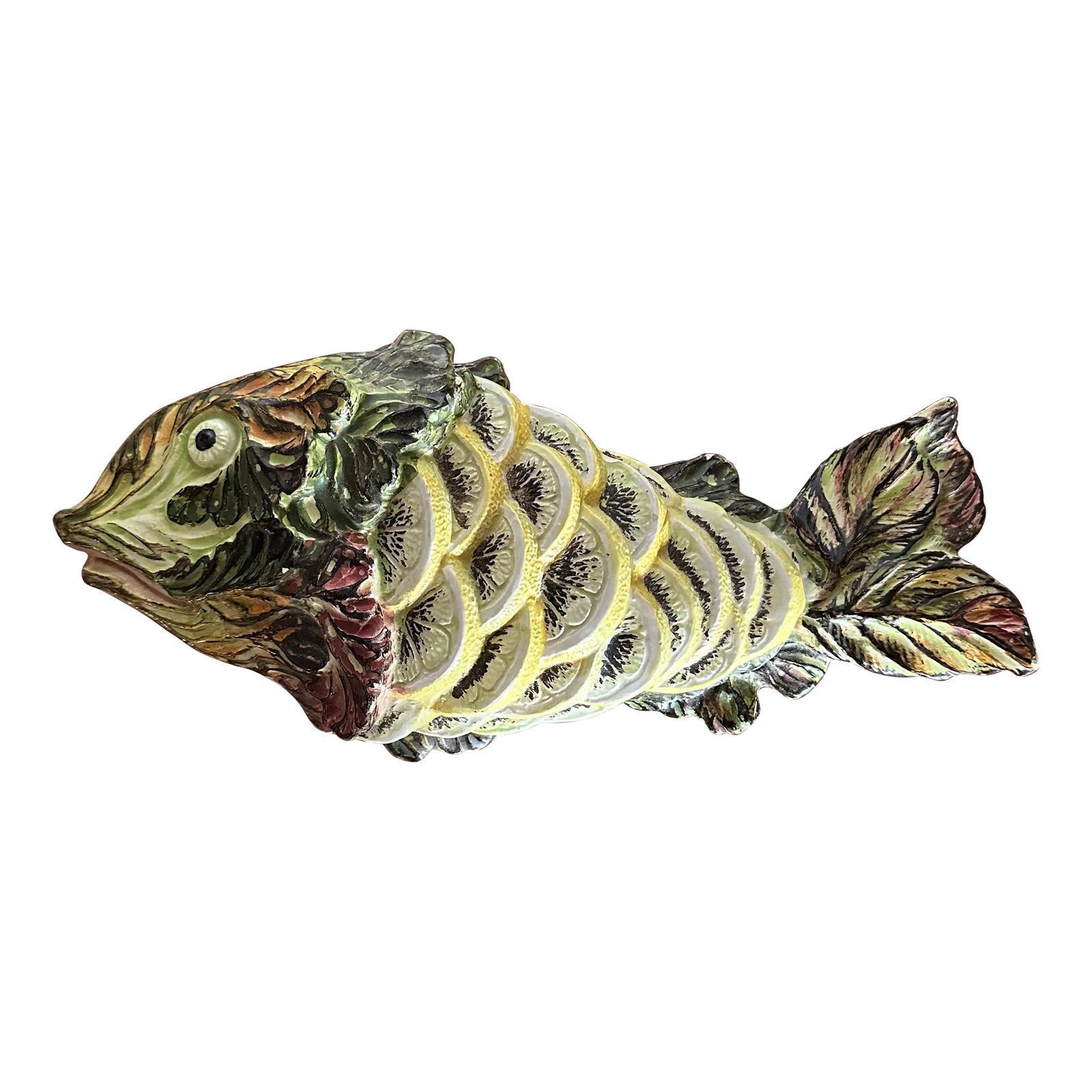 1930s Italian Majolica Fish Tureen by Meiselman in Green Purple and ...