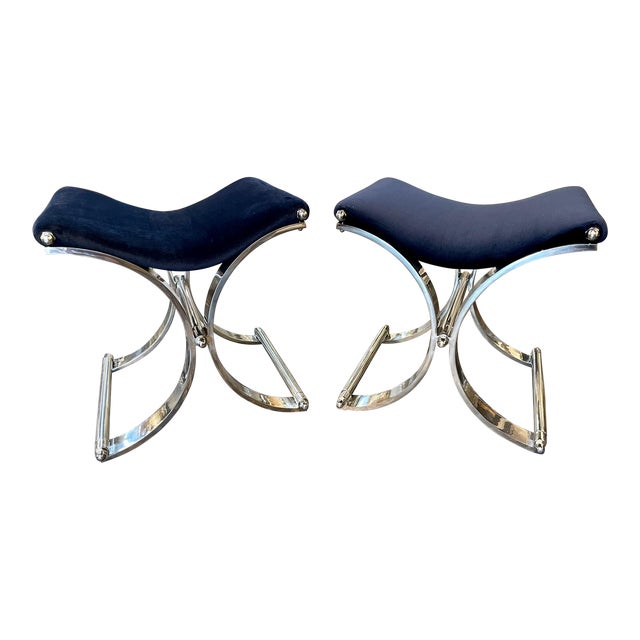 Mid Century Modern Vintage Italian Heavy Chrome Plated and Velvet ...