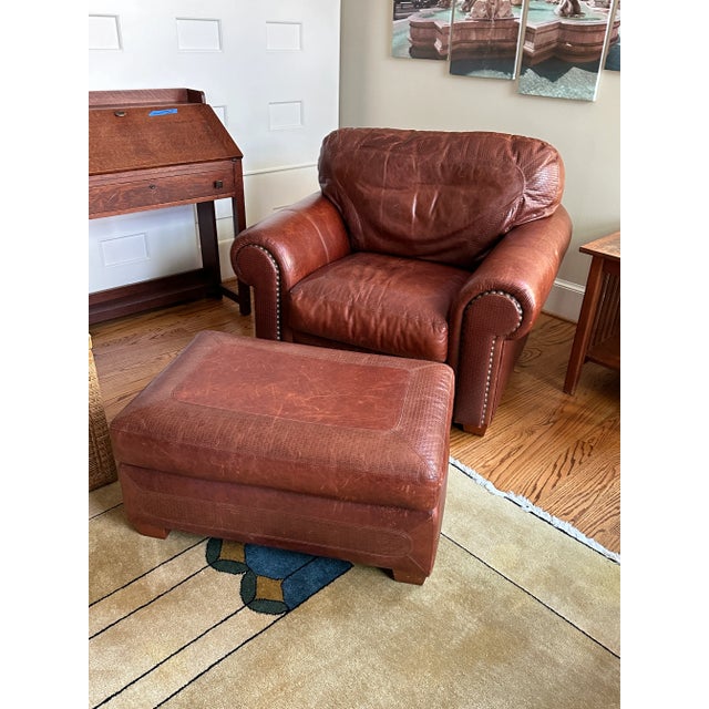Santa Fe Leather Chair & Ottoman by Stickley | Chairish