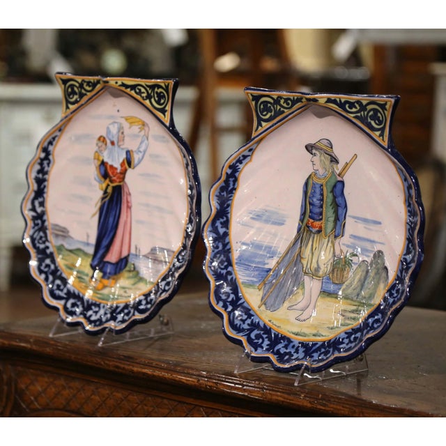 Pair of 19th Century French Painted Faience Shell-Form Platters Signed ...
