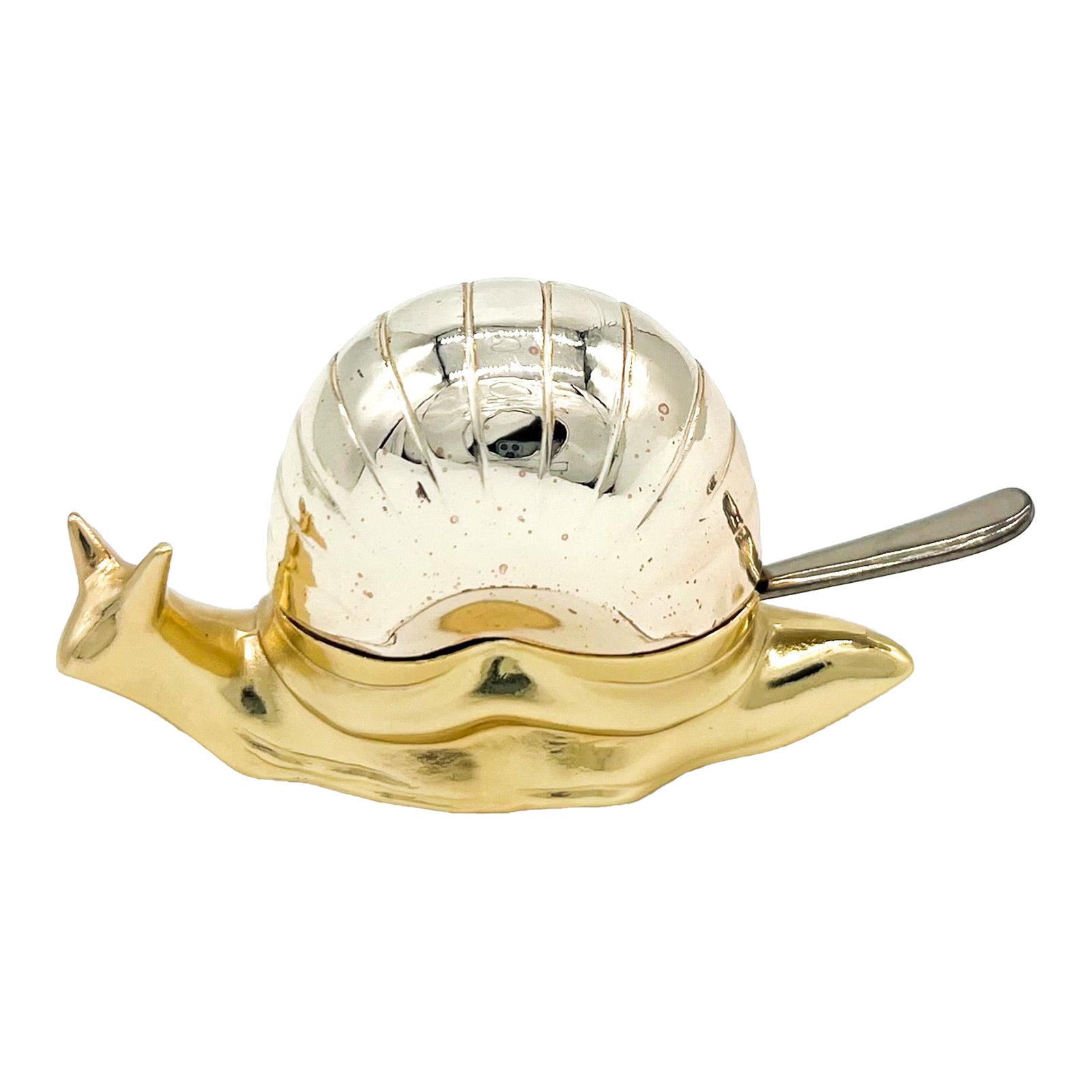 Vintage Silver Plated Snail Salt Cellar With Gold Toned Body, Spoon and ...