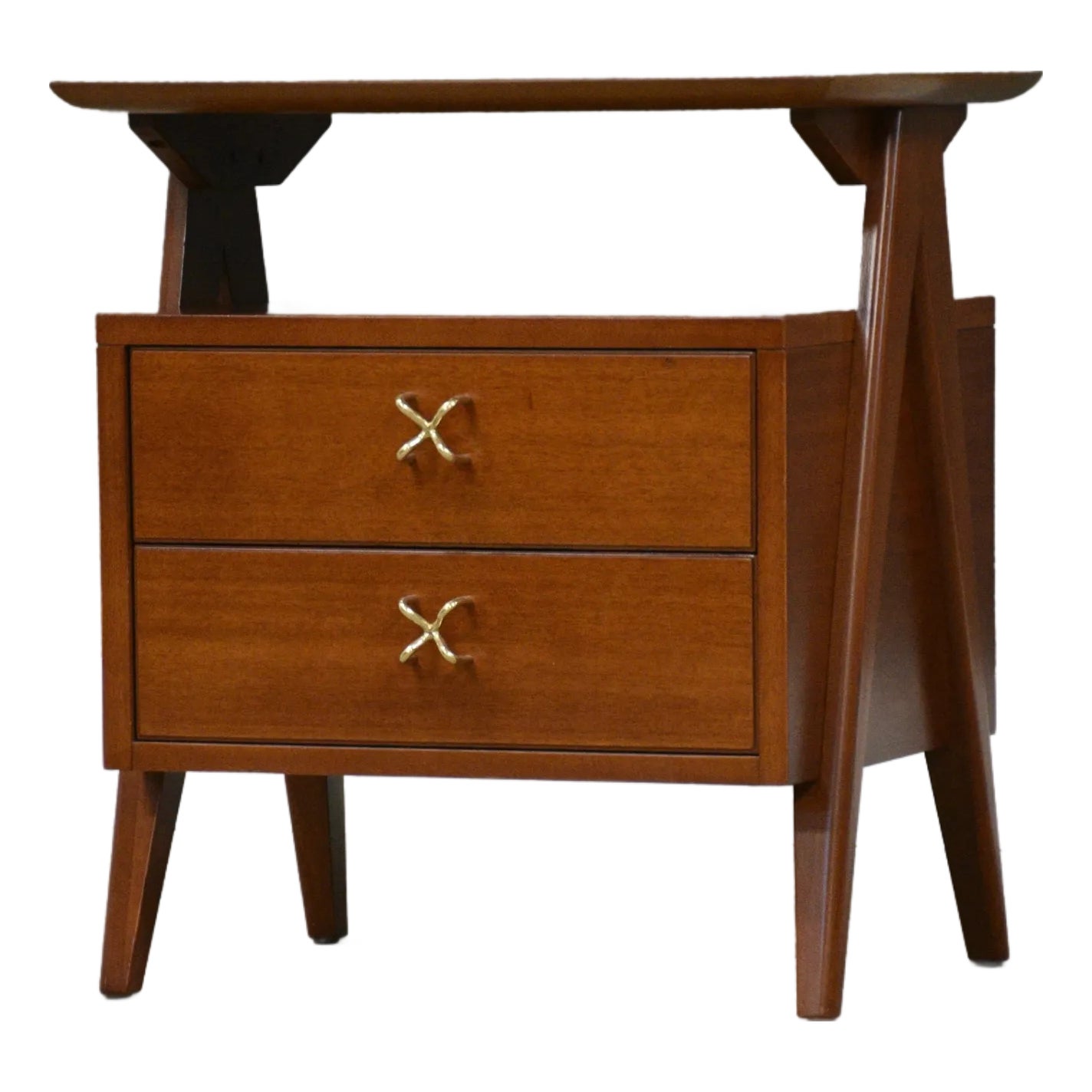 1960s Refinished Mahogany and Brass MCM Nightstand | Chairish