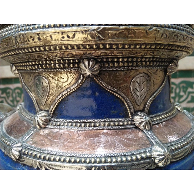 Moroccan Blue Pottery Vase With Yellow Brass and Red Copper ,Handmade ...