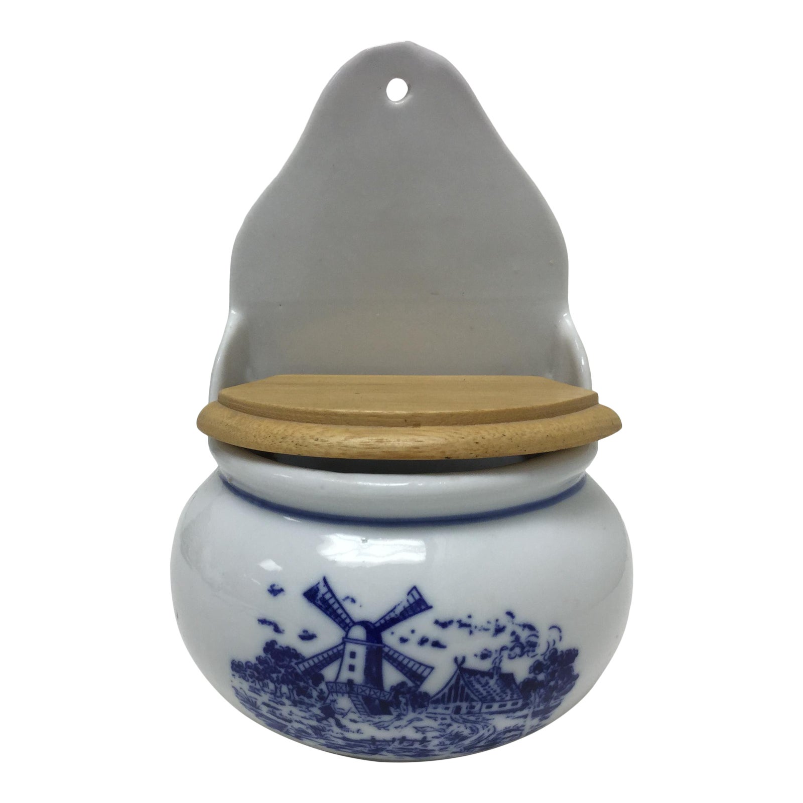 Antique Boho Chic Delft Salt Box in Blue and a White Ceramic. | Chairish