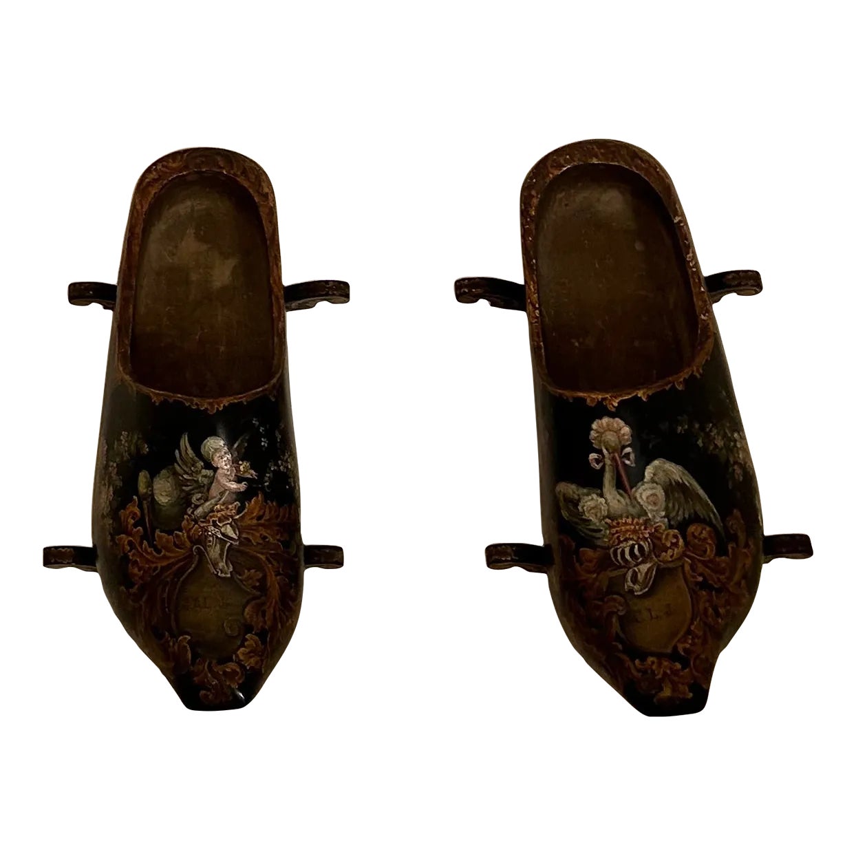 Mid 19th Century Victorian Wooden Clogs- Set of 2 | Chairish