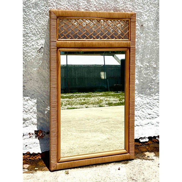 Vintage Coastal Wrapped Rattan Wall Mirror | Chairish