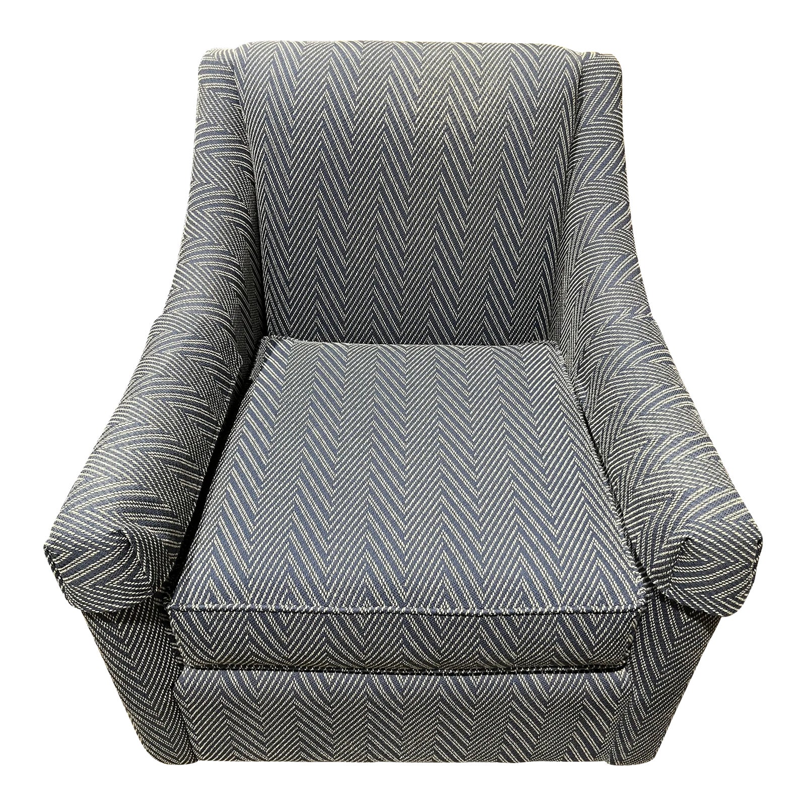 Bassett Blue & White Pattern Fabric Swivel Chair | Chairish