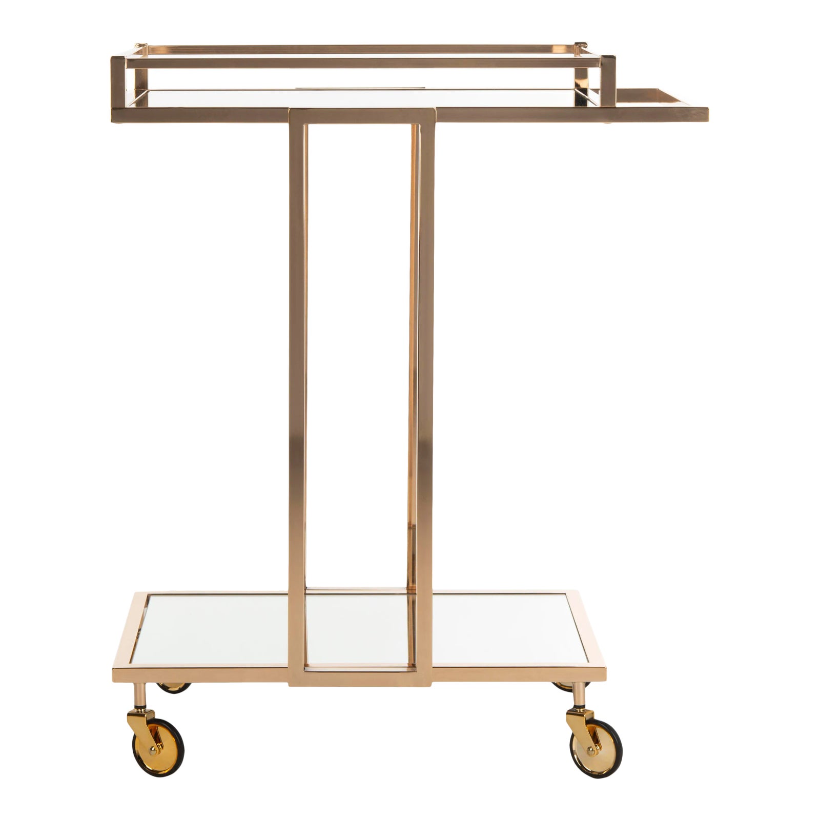2 Tier Angle Bar Cart in Gold & Mirror | Chairish