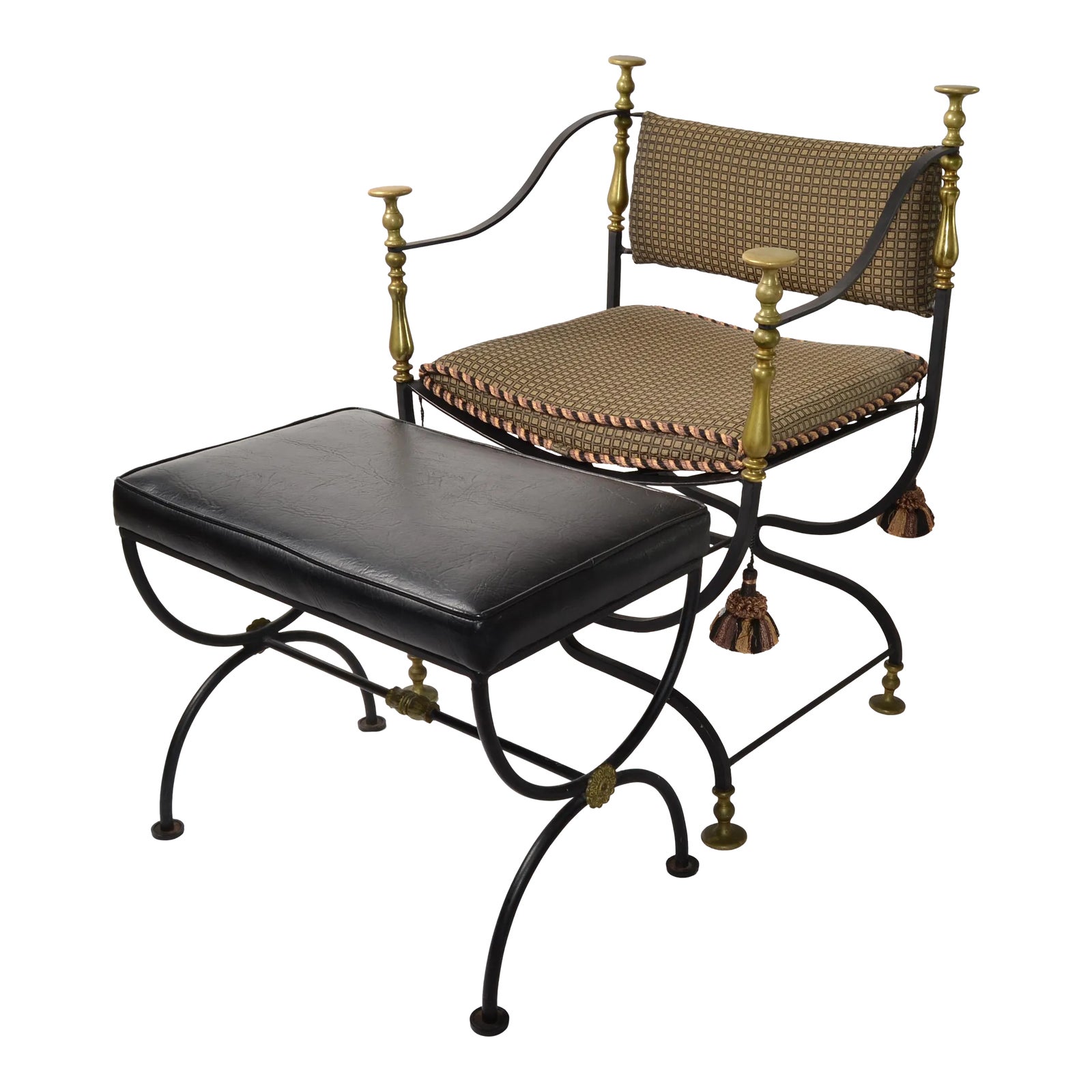 Set Mid-20th Century Italian Savonarola Wrought Iron Brass Chair ...