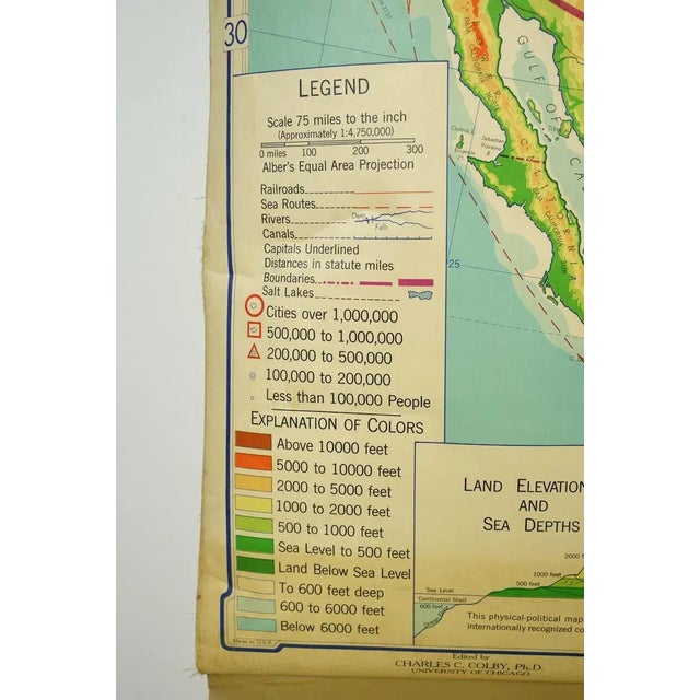 1964 Denoyer Geppert Series Canvas Mid America Roll Up Map | Chairish