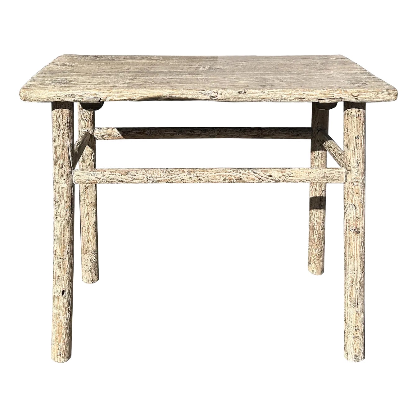 Rustic Raw Bleach White Wash Wood Rectangular Console Side Table | Chairish