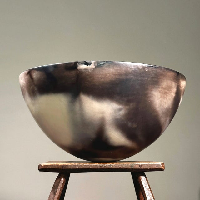 Monumental Vintage Abstract Wood Fired Burnished Clay Bowl | Chairish