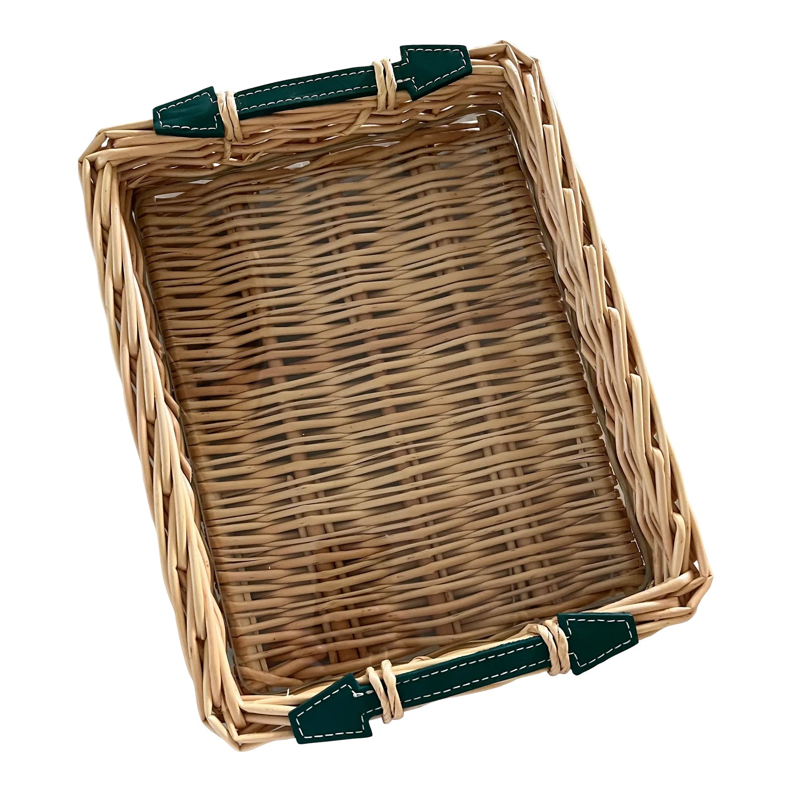 Small Green Rectangle Osier Tray | Chairish