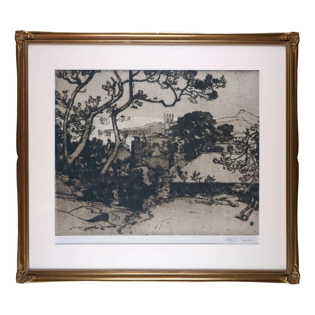 Albert Ernst, View of a Coastal Town, 20th Century, Etching, Framed ...