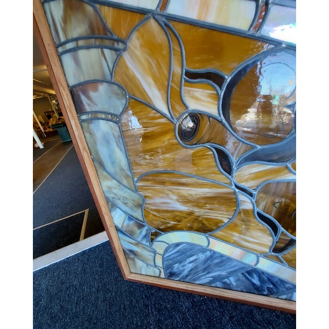 Signed and Dated 1987 Boston Tall Stained Glass Window Depicting Moulin ...