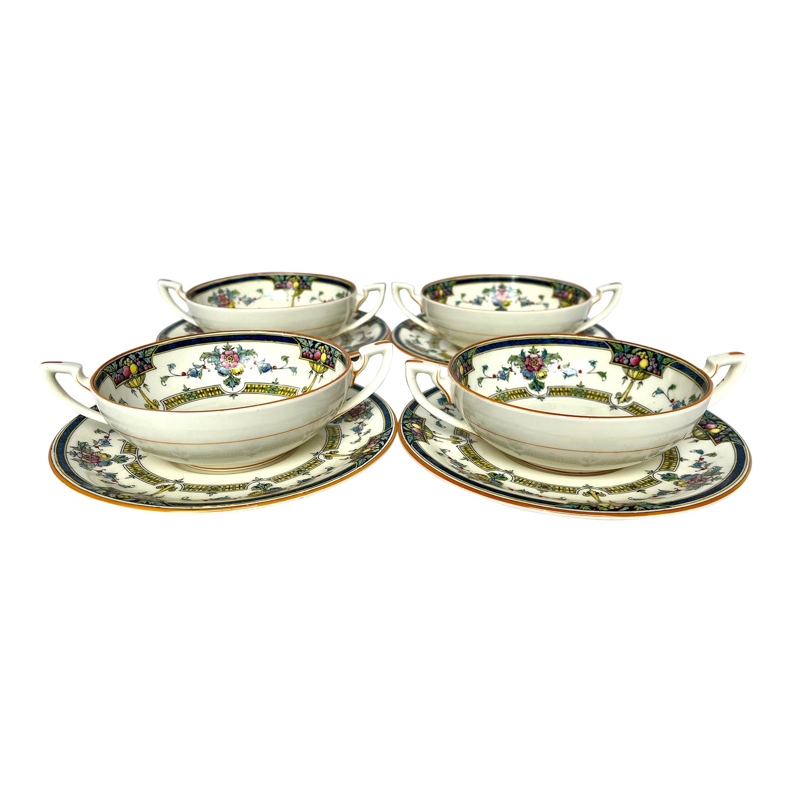 1920s Royal Worcester Orlando Cream Soup Bowls With Saucers - 8 Pieces ...