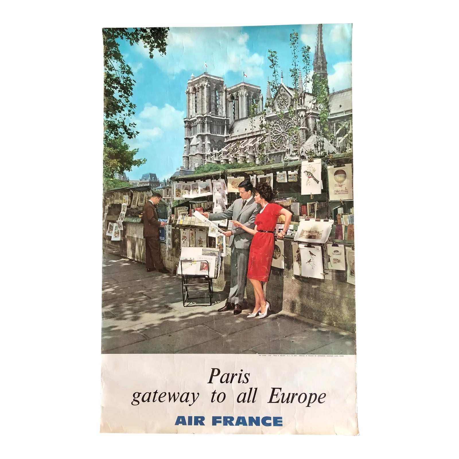 1963 Air France Paris Gateway to All Europe Travel Poster | Chairish