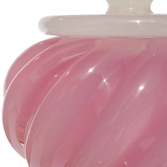 Murano Seguso Vintage Pink White Opalescent Italian Art Glass Footed ...