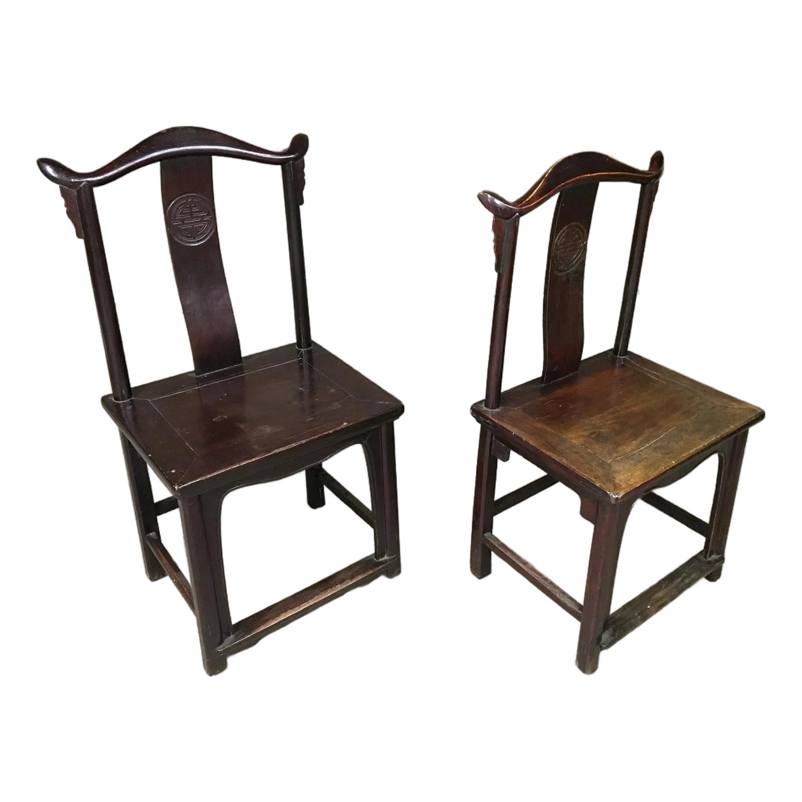 Pair of Antique Chinese Yoke-Back “Official’s Hat” Chairs — Elmwood or ...