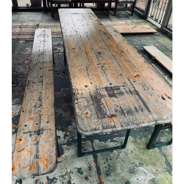 Vintage German Biergarten Table and Benches | Chairish