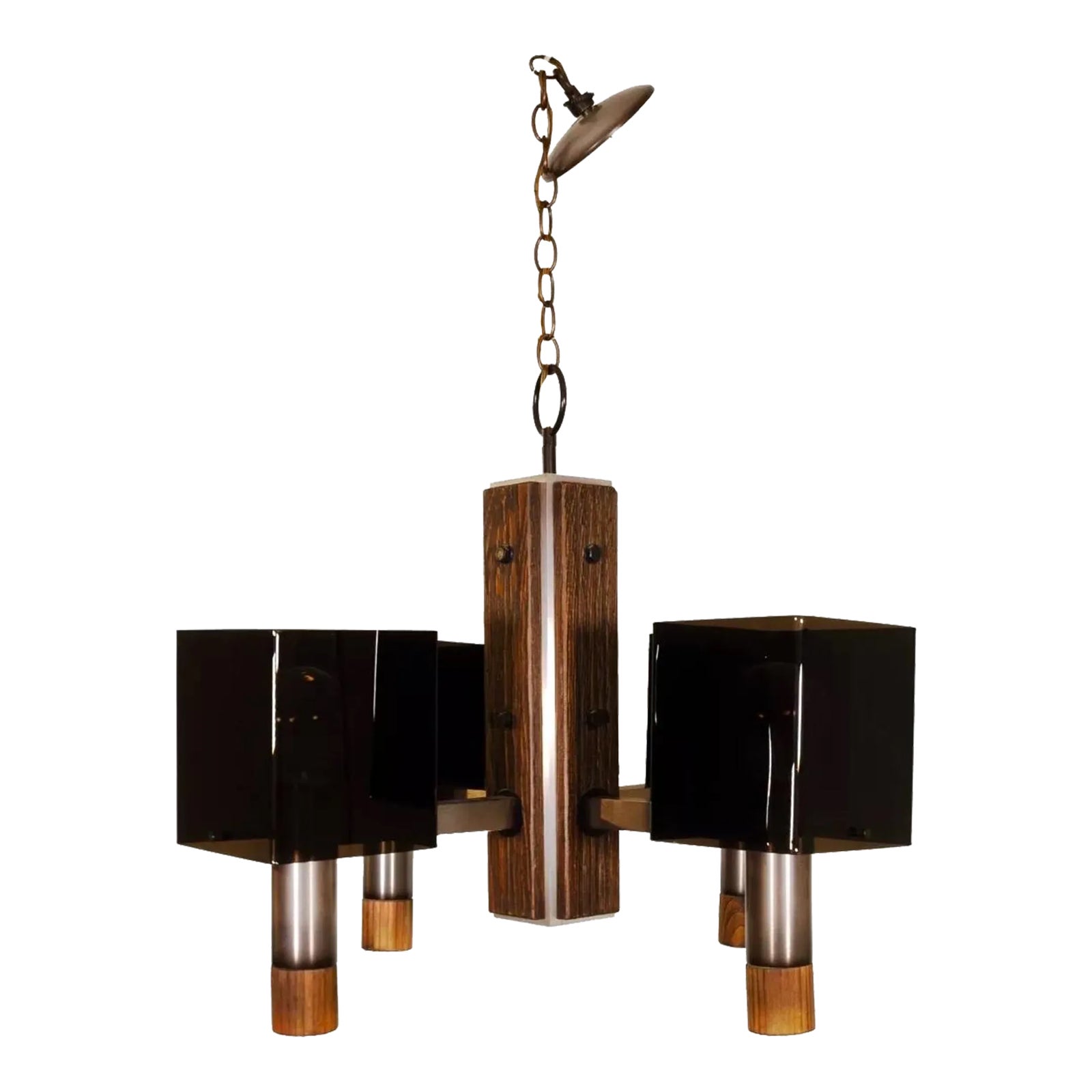 Sonneman Smoked Acrylic Wood and Metal Vintage Mid Mod Light Fixture ...