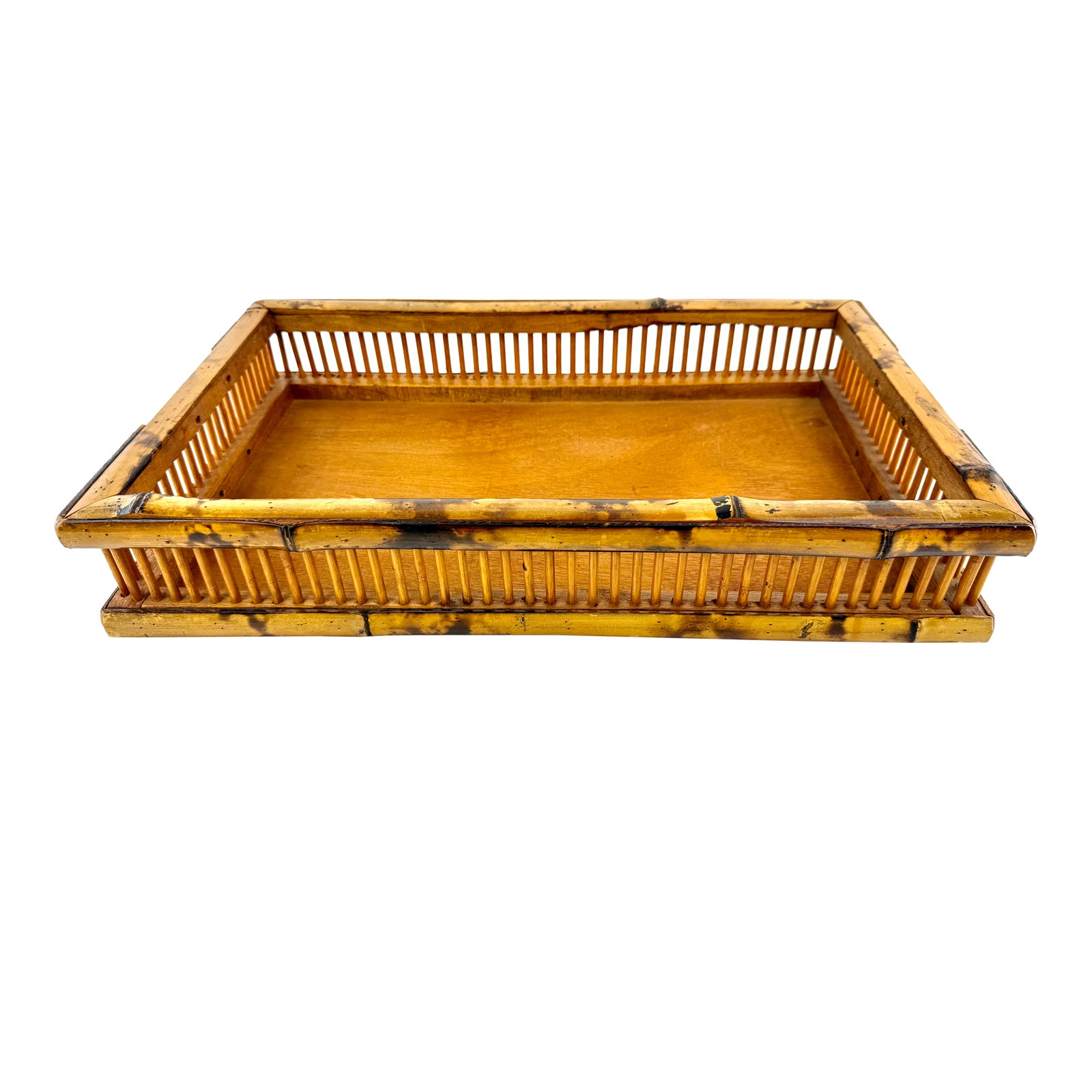 1960s Mid-Century Burnt Tortoise Motif Bamboo Tray | Chairish