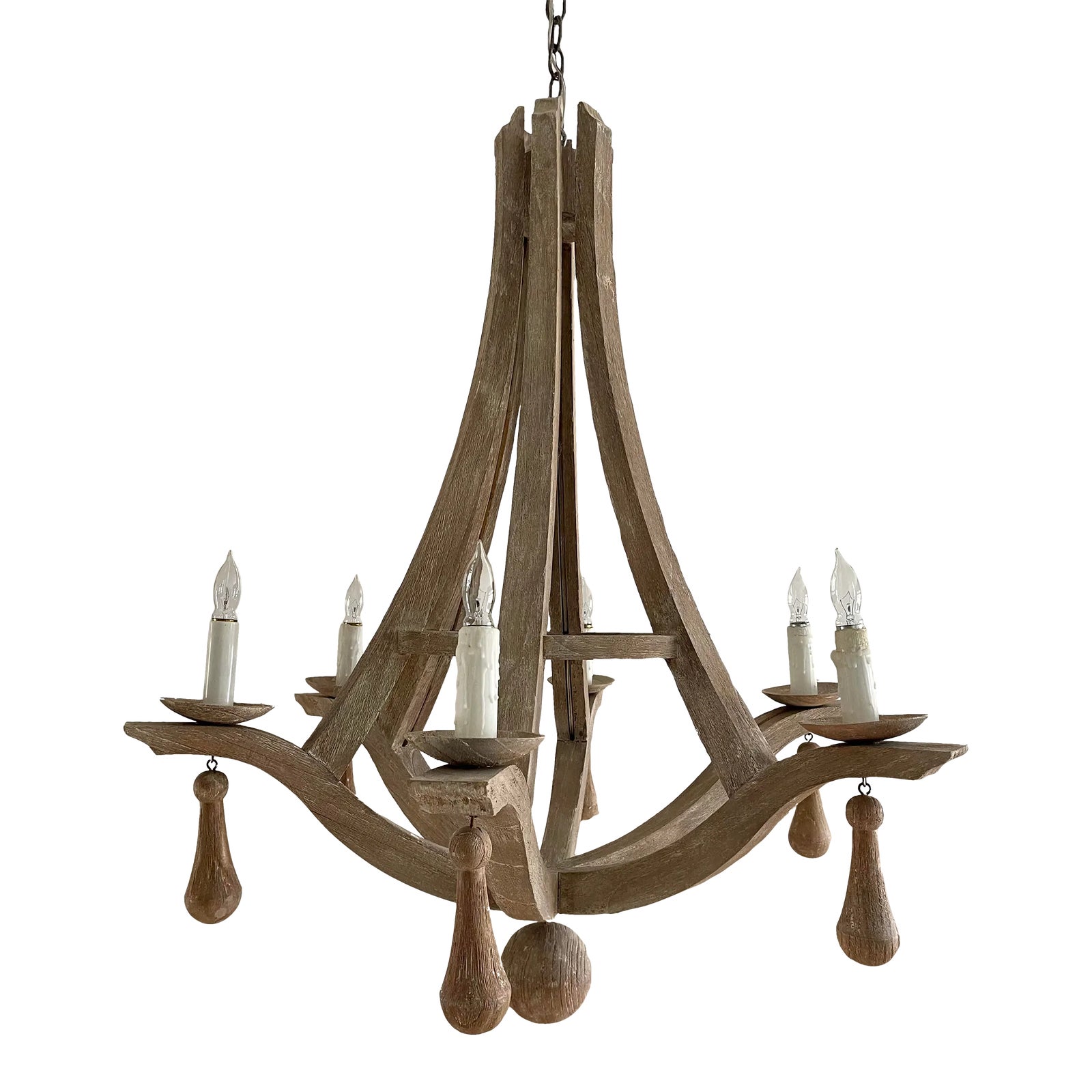 Bobo Object of Intriguing Design Cerused Oak Chandelier | Chairish