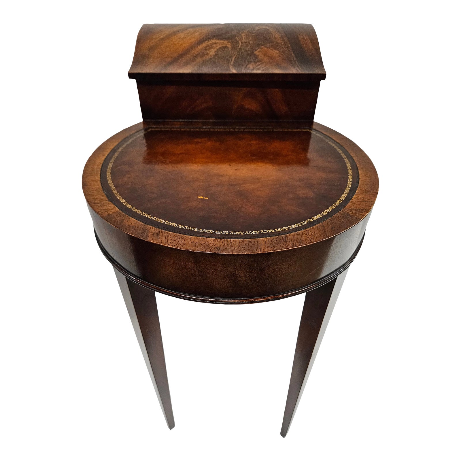 Mahogany Leather Top Weiman Side Table | Chairish