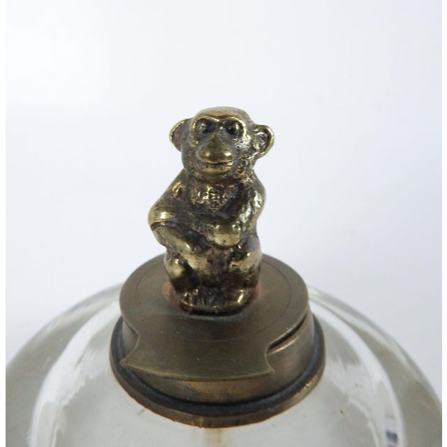 Antique Blown Glass Inkwell With Brass Monkey Hinged Lid | Chairish