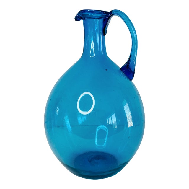 Vintage 1960s Blue Glass Jug | Chairish