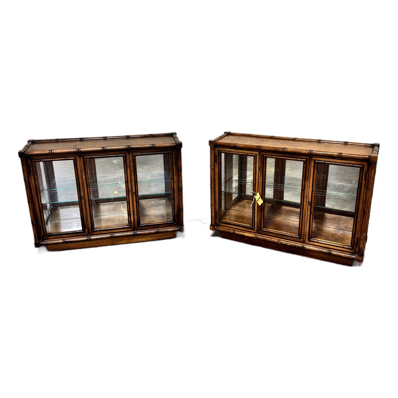 Vintage Faux Bamboo Lighted Bar Bookcase Cabinets - A Pair | Chairish