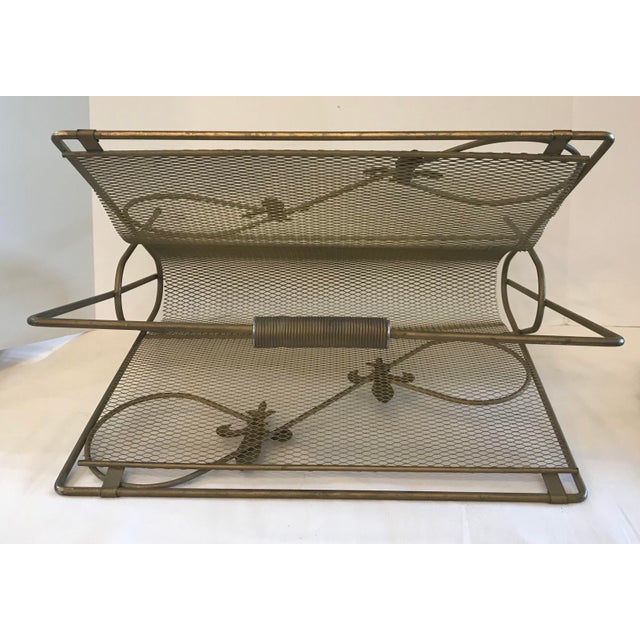 Vintage Gold Metal Magazine Rack With FleurdeLis Design | Chairish