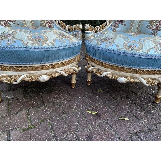 French Louis XVI Throne Side Chairs in Lacquer Beech With Gold Leaf ...