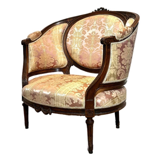 Louis XVI Style Bergère Chair in Fabric and Mahogany | Chairish