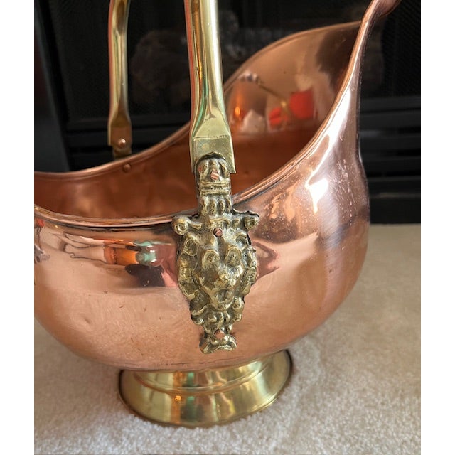 Antique Hand Wrought Copper and Brass Scuttle Bucket With Delft Handles ...