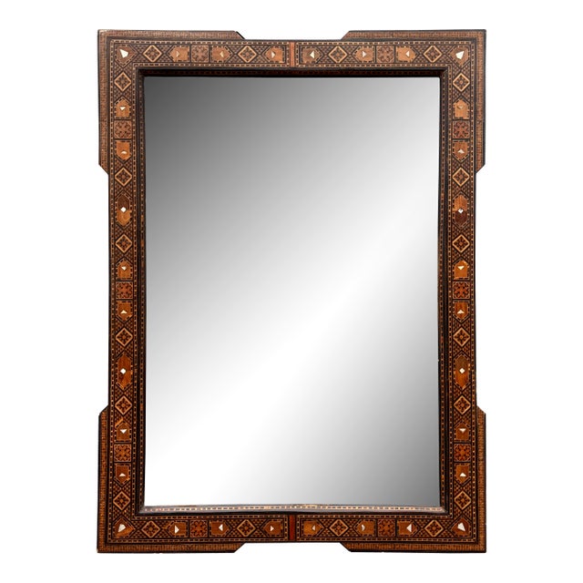 Antique Marquetry Wood Inlay Mirror | Chairish