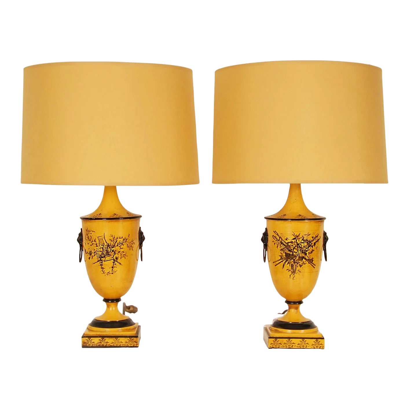 Vintage Italian Lamps Yellow Neoclassical With Lion Masks Louis XVI ...