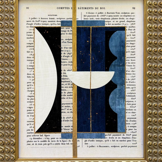 Blue Abstract Contemporary Collage in Decorative Gold Frame | Chairish